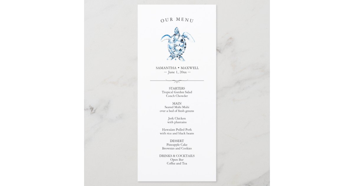 Wedding Menus Simple Watercolor Sea Turtle | Zazzle