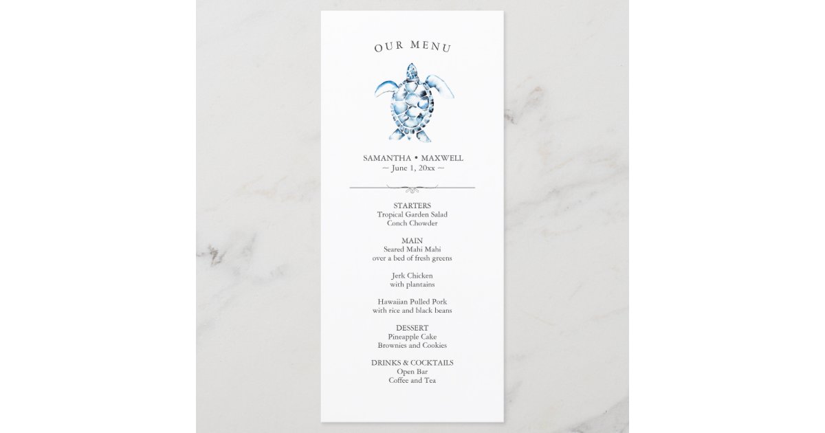 Wedding Menus Simple Watercolor Sea Turtle | Zazzle