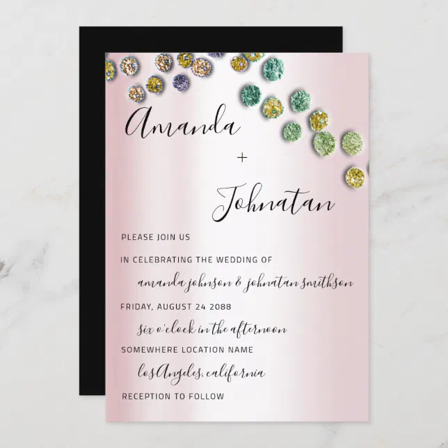 Wedding Minimalism Monogram Black Confetti Invitation | Zazzle