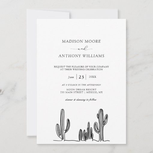 Wedding Minimalist Cactus Line Art Desert Invitation | Zazzle