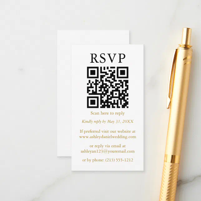 Wedding Minimalist Simple QR RSVP Gold Enclosure Card | Zazzle