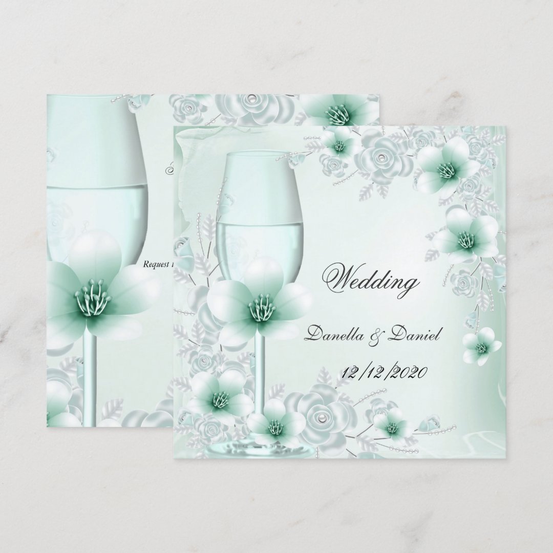 Wedding Mint Green Floral Blossoms Roses Invitation | Zazzle