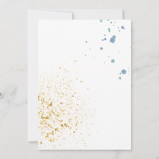 Wedding Modern Blue and Gold Watercolor Splash Invitation | Zazzle