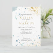 Wedding Modern Blue and Gold Watercolor Splatters Invitation | Zazzle