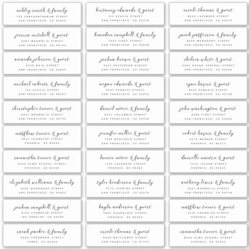Wedding Modern Elegant Chic Guest Names & Address Sticker | Zazzle