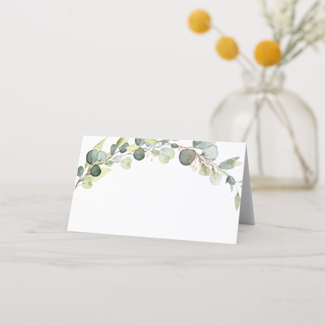 Wedding Modern Eucalyptus Greenery Succulent Place Card | Zazzle