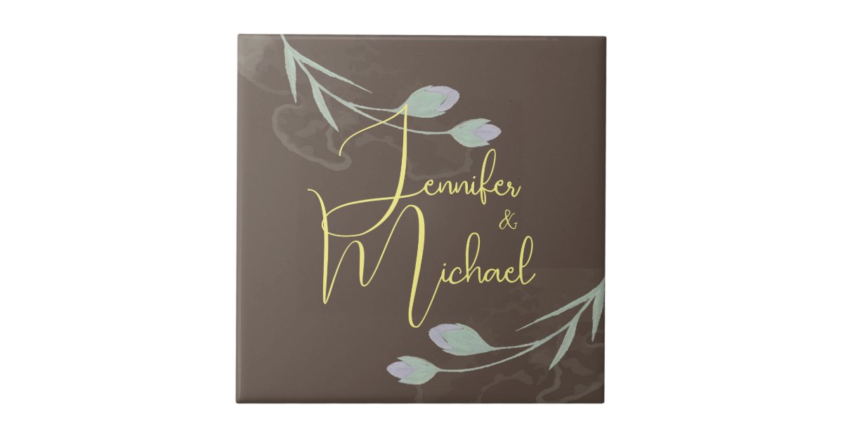 Wedding Modern Minimalist Plain Calligraphy Name Ceramic Tile | Zazzle
