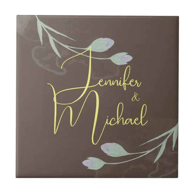 Wedding Modern Minimalist Plain Calligraphy Name Ceramic Tile | Zazzle