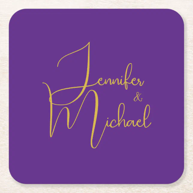 Wedding Modern Minimalist Plain Calligraphy Name Square Paper Coaster ...