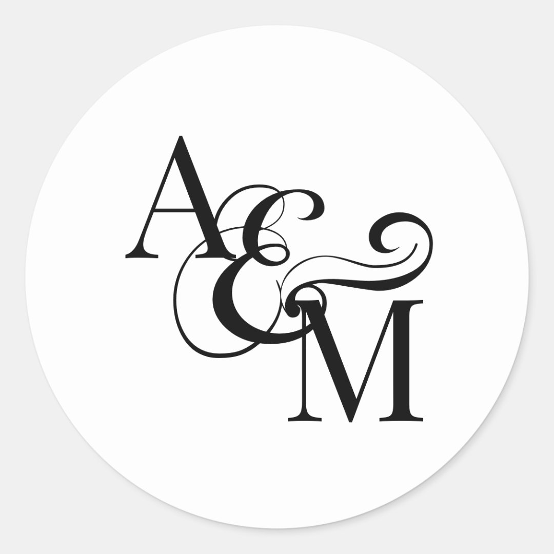 Wedding Monogram Black White Simple Elegant Classic Round Sticker | Zazzle