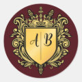Wedding Monogram Crest Gold Classic Round Sticker | Zazzle