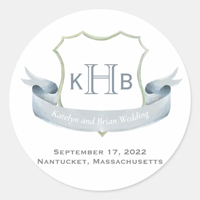 Wedding Monogram Crest Logo Classic Round Sticker | Zazzle