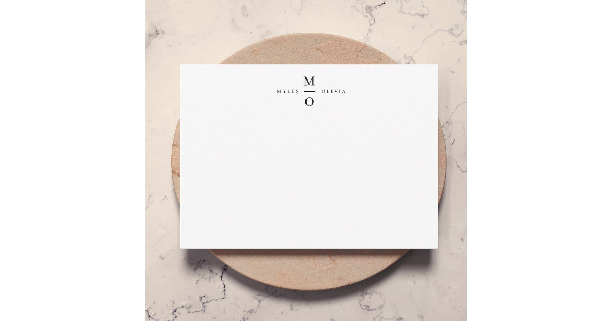 Wedding Monogram Elegant Minimalist Simple White Note Card | Zazzle