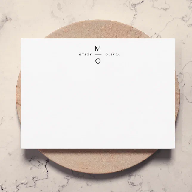Wedding Monogram Elegant Minimalist Simple White Note Card | Zazzle