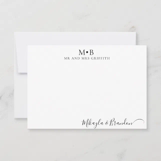 Wedding Monogram Elegant Script Names Thank You Card | Zazzle