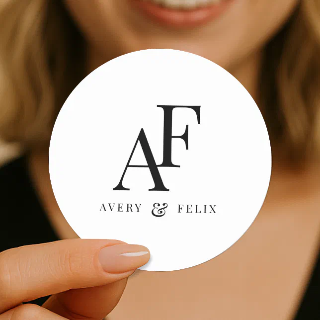 Wedding Monogram Elegant Simple Minimalist Classic Round Sticker | Zazzle