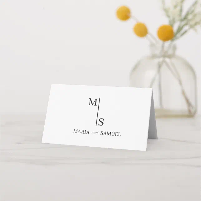 wedding monogram Elegant Simple Minimalist Place Card | Zazzle