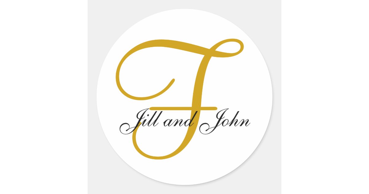 Wedding Monogram F plus First Names Gold Sticker | Zazzle