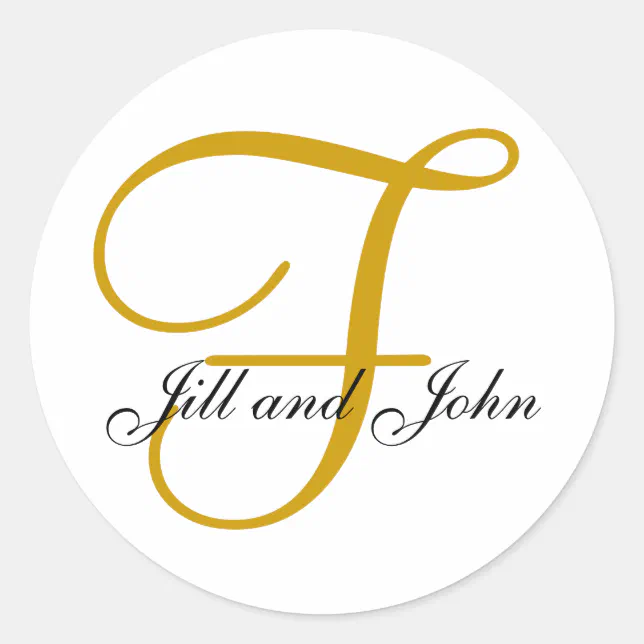 Wedding Monogram F plus First Names Gold Sticker | Zazzle
