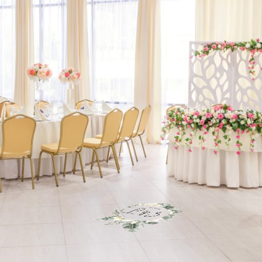 Wedding Monogram Initials Tropical Leaves Flower Floor Decals | Zazzle