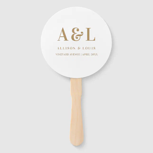 Wedding Monogram Minimalist White Gold Hand Fan | Zazzle