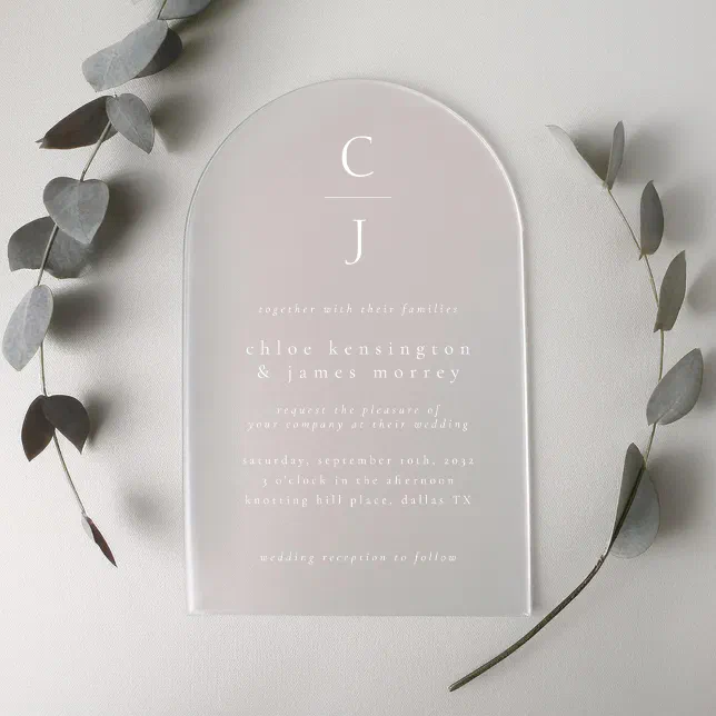 Wedding Monogram Modern Minimal White Arch Acrylic Invitations | Zazzle