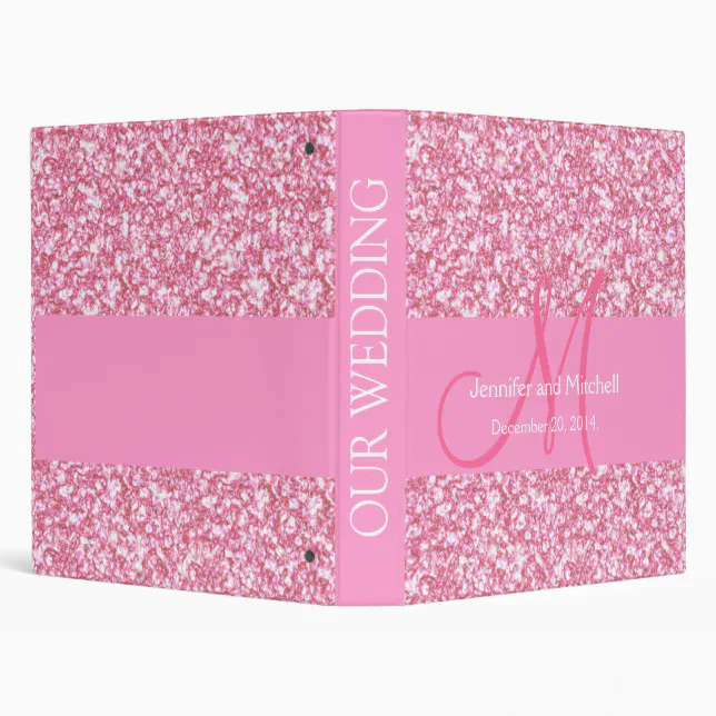 Wedding Monogram Pink Glitter Planner Printed 3 Ring Binder | Zazzle