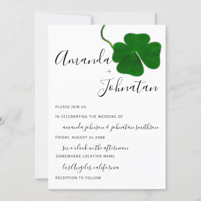 Wedding Monogram QR Black White Four-leaved Clover Invitation | Zazzle