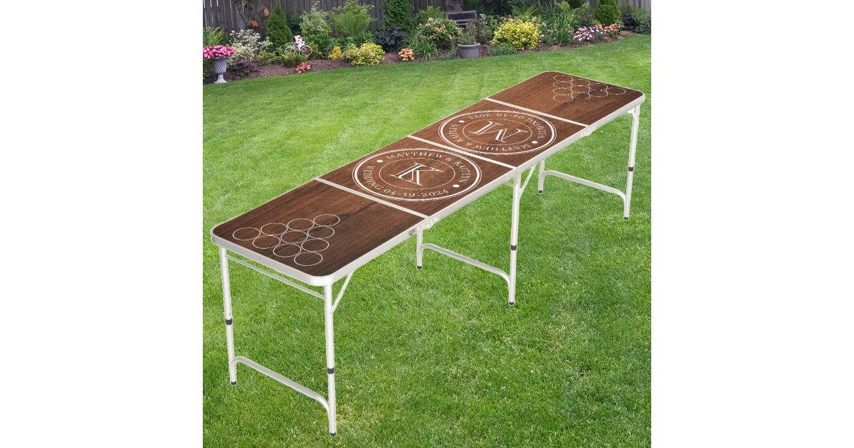 Wedding Monogram Rustic Walnut Wood Beer Pong Table | Zazzle