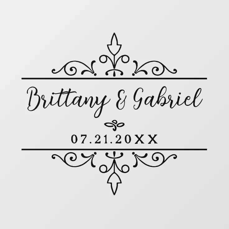 Wedding Names Date Border Flourish Black or Custom Floor Decals | Zazzle