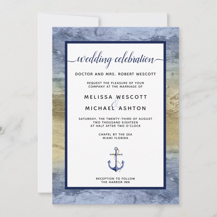 Wedding Nautical Blue & Gold Event / Florida Invitation | Zazzle.com