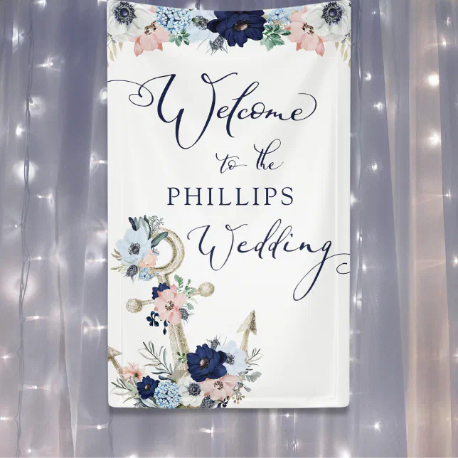 Wedding Nautical Floral Anchor Welcome Banner | Zazzle
