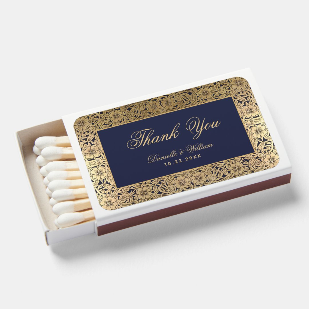 Wedding Navy Blue Gold Roses Elegant Vintage Matchboxes | Zazzle