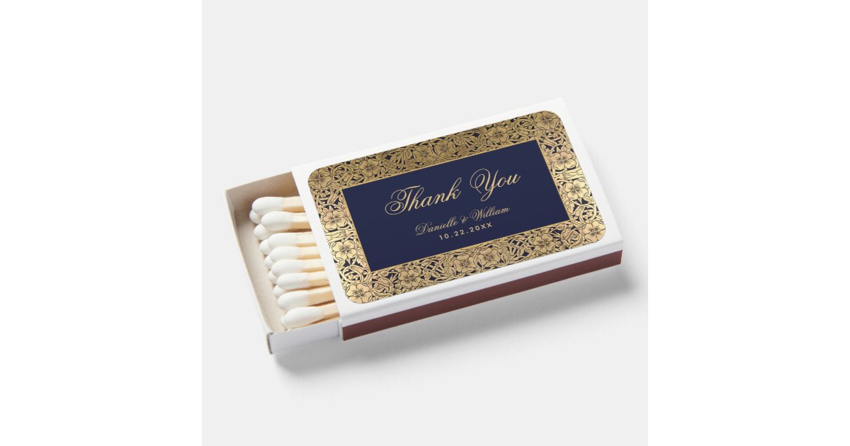 Wedding Navy Blue Gold Roses Elegant Vintage Matchboxes | Zazzle