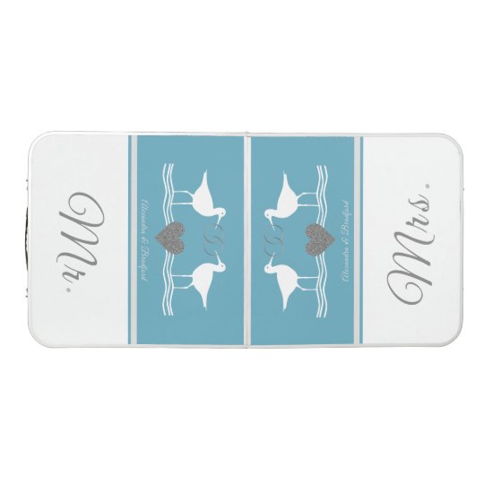 Wedding Navy Blue Silver Gray Blue Sandpiper Beer Pong Table | Zazzle.com