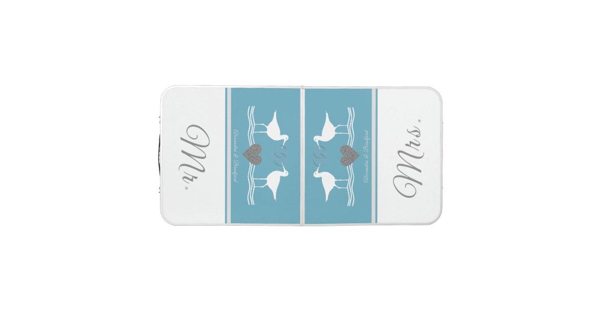 Wedding Navy Blue Silver Gray Blue Sandpiper Beer Pong Table | Zazzle