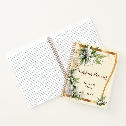 Wedding Notebook White Lillies & Gold Personalized | Zazzle