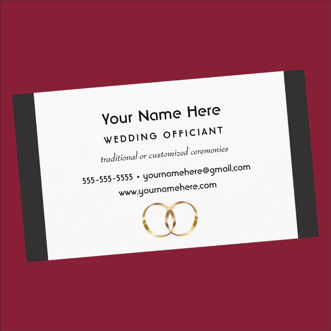 Wedding Officiant with black stripes and rings Business Card | Zazzle