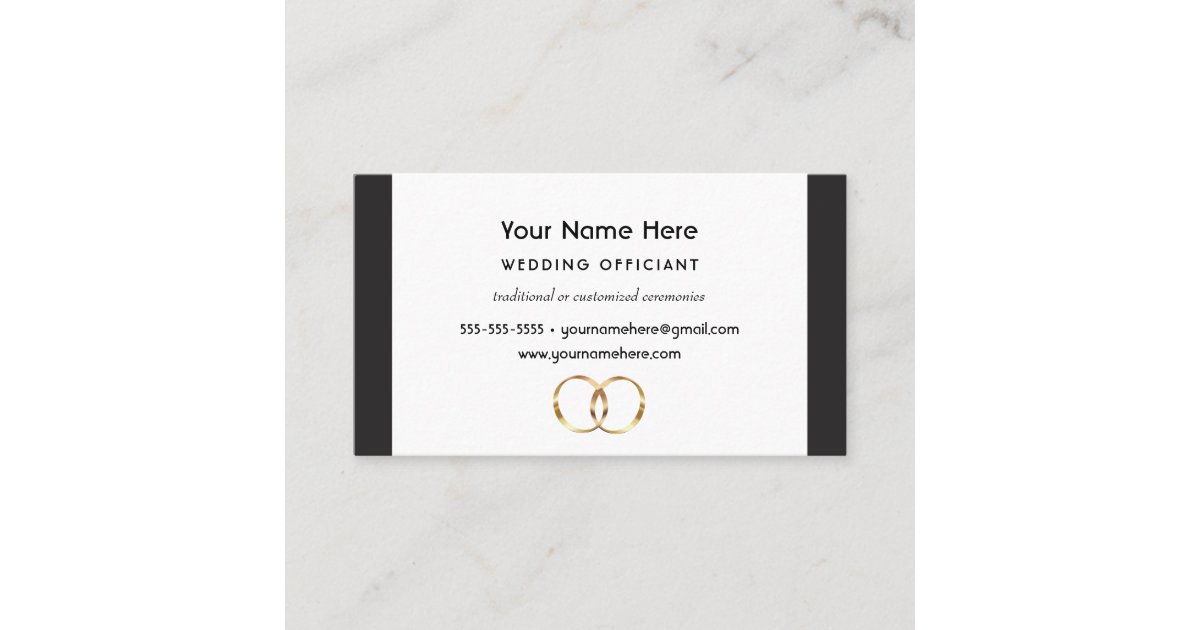 Wedding Officiant with black stripes and rings Business Card | Zazzle.com