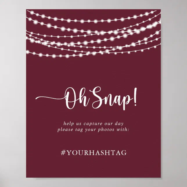 Wedding Oh Snap Rustic String Lights Burgundy Poster | Zazzle