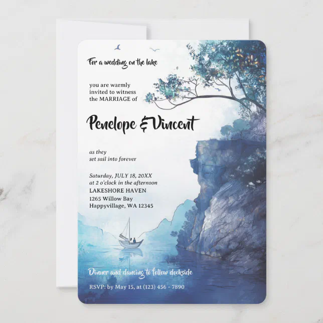 Wedding on a lake watercolor invitation | Zazzle