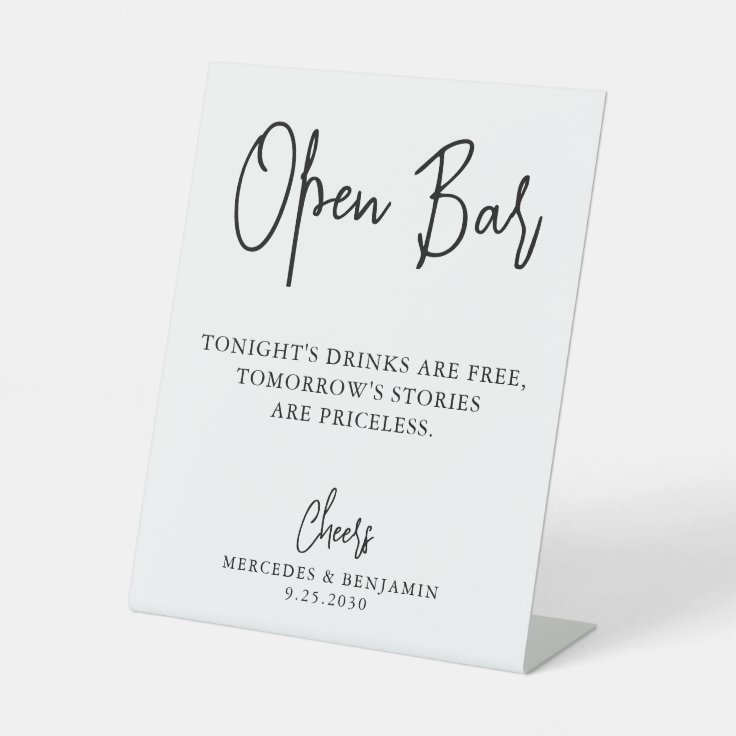Wedding Open Bar Modern Calligraphy Personalized Pedestal Sign | Zazzle