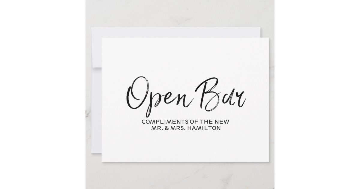 Wedding "Open Bar " Sign | Stylish Lettered Invitation | Zazzle