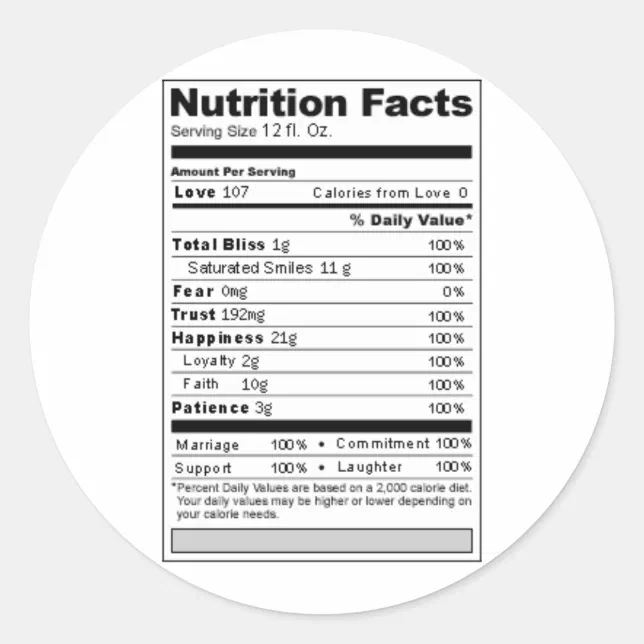 Wedding or Anniversary Sweet Funny Nutrition Label | Zazzle