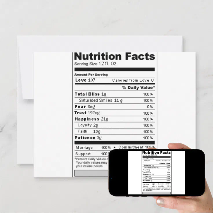 Wedding or Anniversary Sweet Funny Nutrition Label Card | Zazzle
