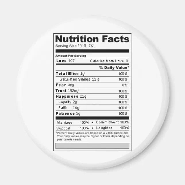 Wedding or Anniversary Sweet Funny Nutrition Label Magnet | Zazzle