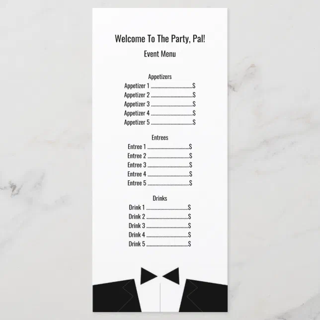 Wedding or Formal Event Menu Rackcard | Zazzle