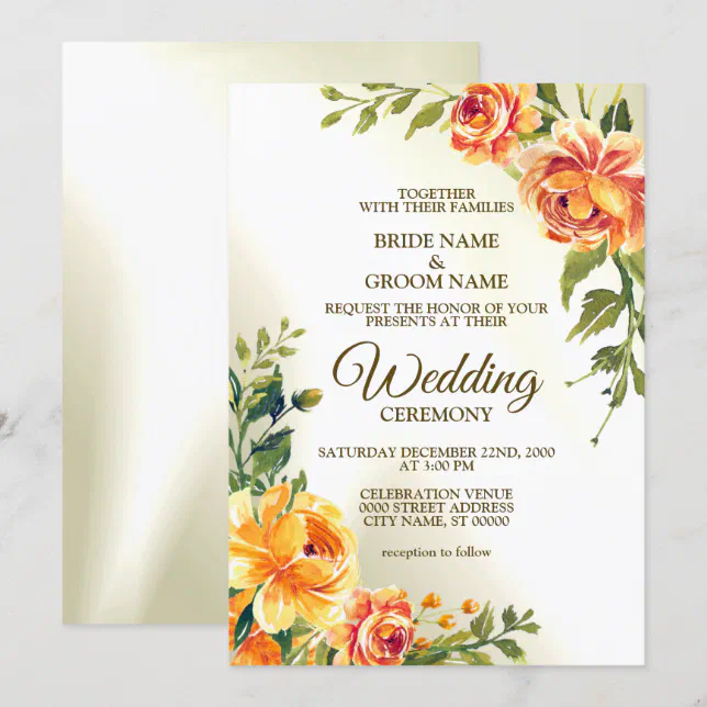 Wedding Orange Yellow Red Floral Greenery Modern Invitation | Zazzle