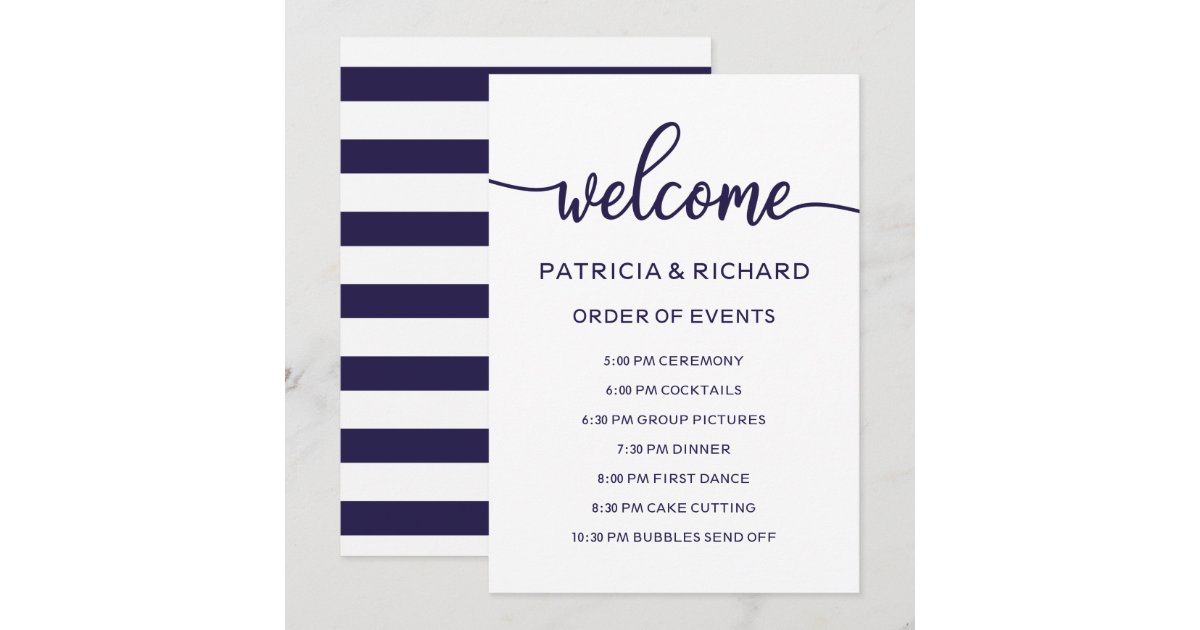 Wedding Order of Events Chic Navy Blue Schedule Invitation | Zazzle