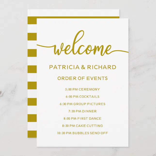 Wedding Order of Events Gold Timeline Schedule Invitation | Zazzle